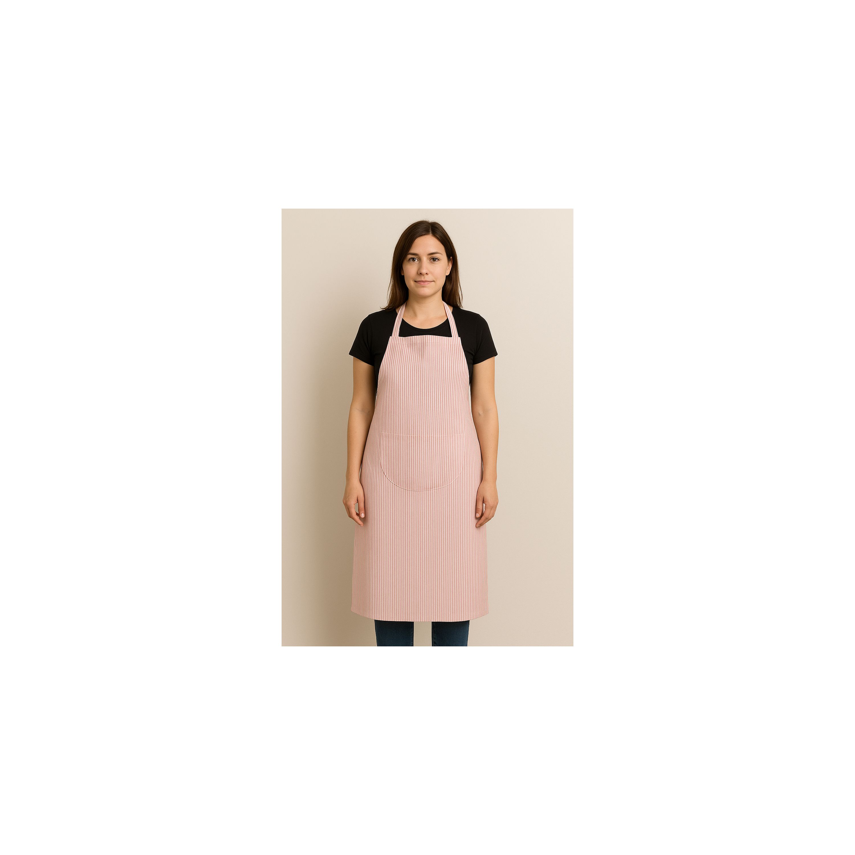 Tablier professionnel rayé rose pour boucherie – Durable et pratique